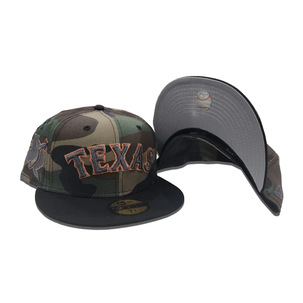 New Era Texas Rangers Woodland Camo/Black State Map 59FIFTY Fitted Hat
