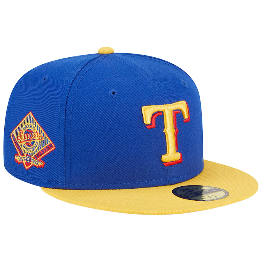 New Era Texas Rangers Blue/Yellow Empire 2023 59FIFTY Fitted Hat
