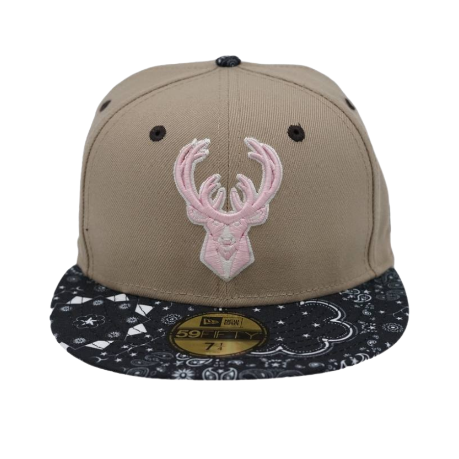 New Era x TBG Tan/Pink Milwaukee Bucks Navy Paisley Brim 59FIFTY Fitte