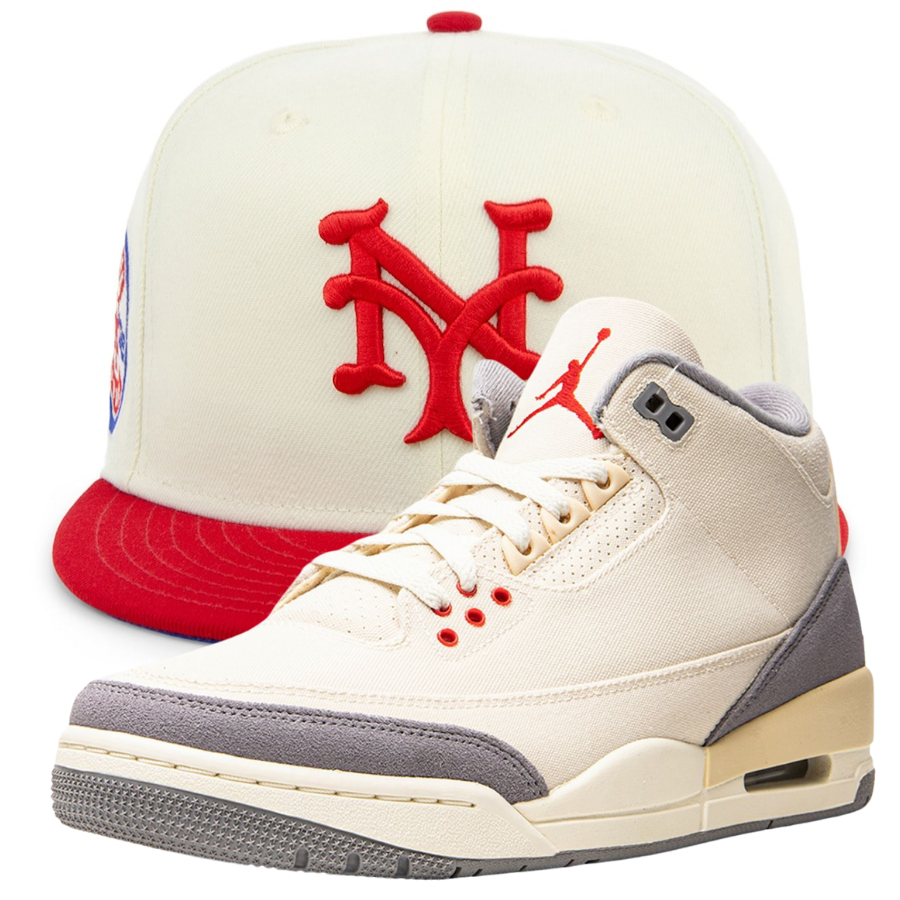 Rings & Crwns New York Cubans Cream/Red Fitted Hat w/ Air Jordan 3 Mus