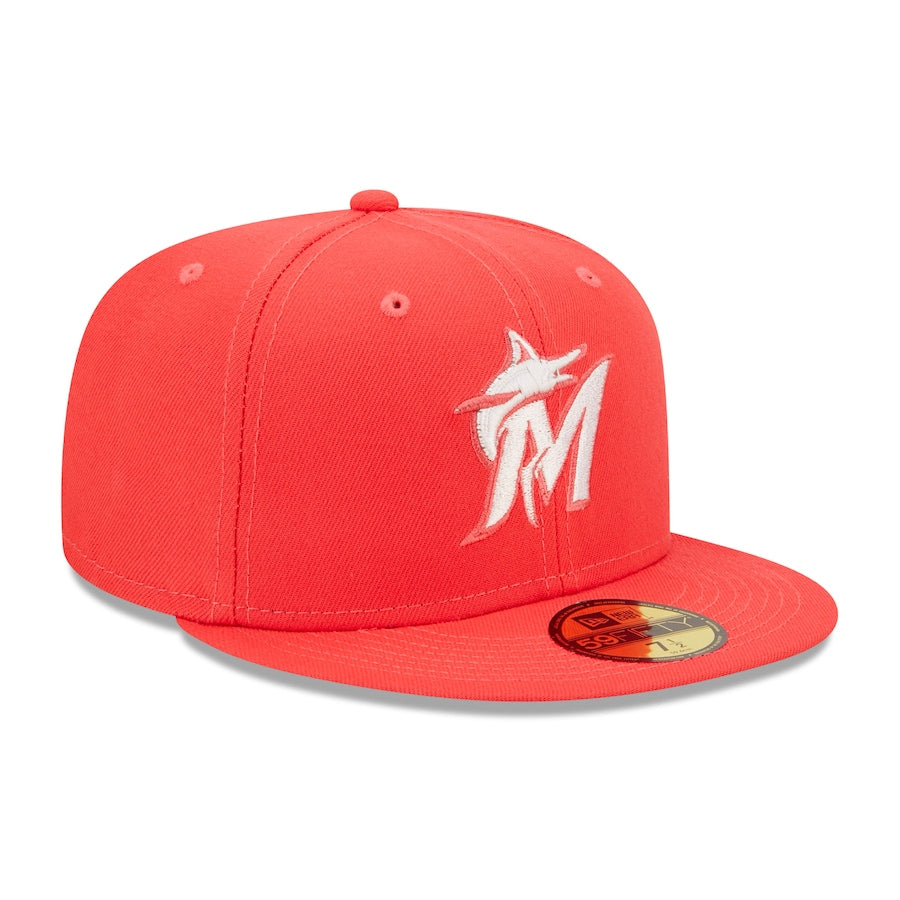 New Era Miami Marlins Lava Highlighter Logo 59FIFTY Fitted Hat