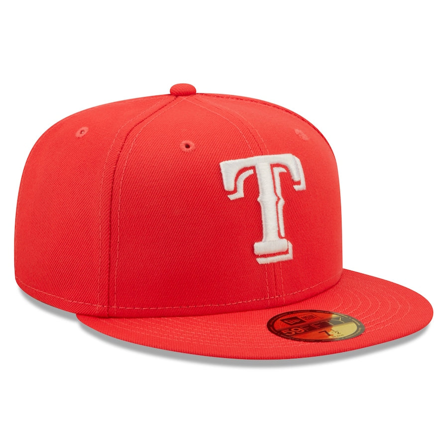 New Era Texas Rangers Lava Highlighter Logo 59FIFTY Fitted Hat