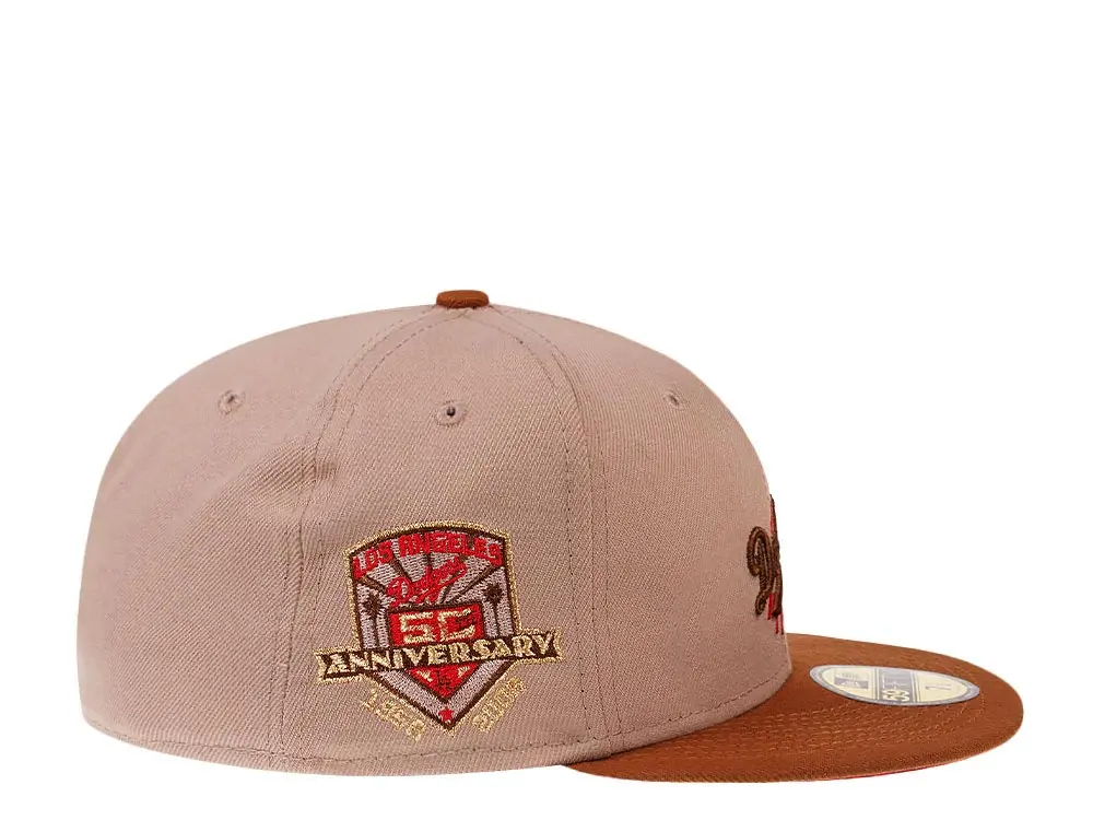 New Era Los Angeles Dodgers Khaki/Peanut Brown 50th Anniversary Whiskey Script Prime 59FIFTY ...
