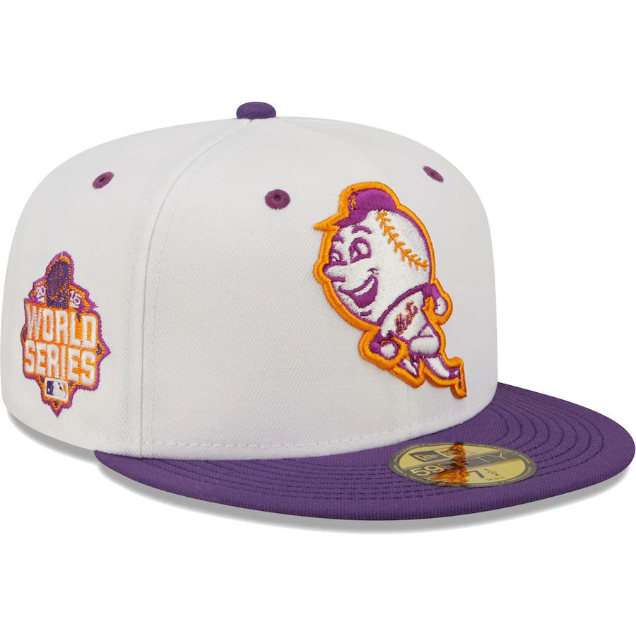 New Era New York Mets White/Purple 2015 World Series Grape Lolli 59FIF